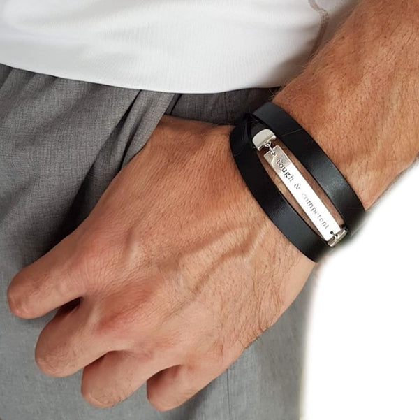 Silver and leather bracelets for men - Personalized mens jewelry ...