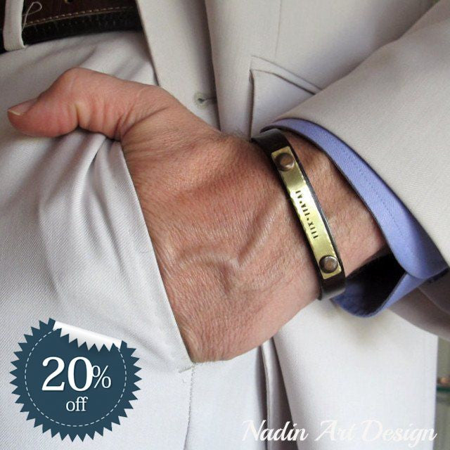 Initials Bracelet for Men - Magnetic Clasp Leather Bracelet - Men Gift ...