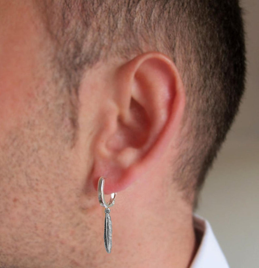 Feather Earring for men - Dangle earring - Men's Jewelry - Pendant ...